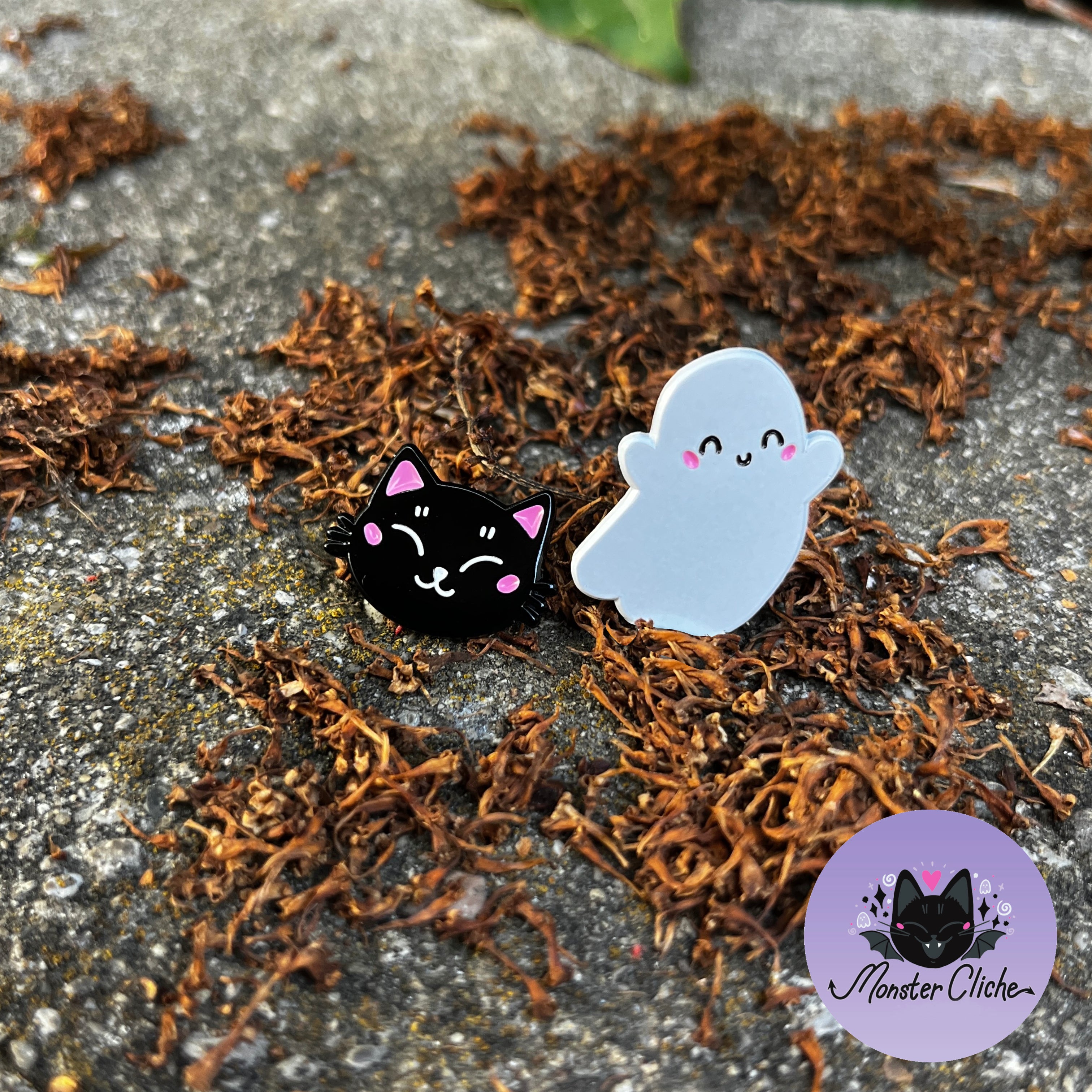 The Happiest Ghost & Kitten Enamel Pin – Monster Cliche